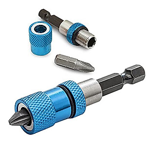 Saipe 3pcs Adjustable Screw Depth Magnetic Screwdriver Bit Holder 1/4" Hex Shank Drywall Screw Bit Holder Screw Tool with Phillips 2 Screw Driver Bits, Blue