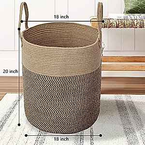 Jute Laundry Hamper Large Woven Rope Storage Basket with Handles 20' Height Tall 83L,Laundry Basket Decorative Basket for Living Room,Pillows,Clothes, 18'Wx20'H