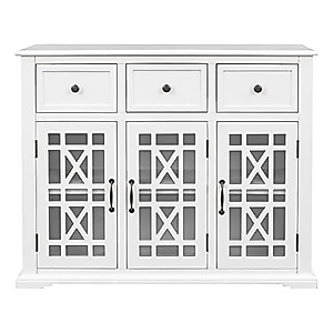 Quarte Farmhouse 35.4" Storage Cabinet with 3 Doors and 3 Drawers,Solid Wood Sideboard Table with Interior Shelf,for Entryway,Kitchen and Dining Room (White#h)