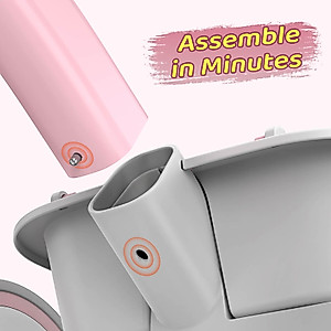 SEREED Colorful Lighting Toddler Tricycle for 2-5 Years Old Girls, Adjustable Seat&Handlebar Trike, Removable Basket, Birthday Gift Idea for Kids Ages 2+ (Pink)