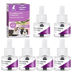G · PEH Cat Pheromones Calming Diffuser Refill, 6 Pack Cat Calming Diffuser Refills Kit, Relieve Anxiety Stress 180 Days for Cats Calm, 48ml Fit All Common Diffusers Plug in