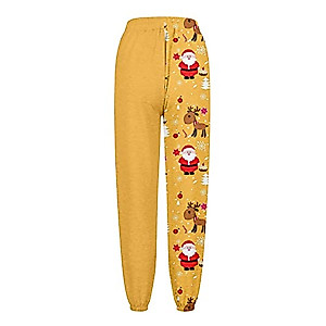 Plus Size Sweatpants,Womens Wide Leg Sweatpants Christmas Snowman Print Elastic Waisted Workout Active Joggers Drawstring Wide Leg Sweatpants Christmas Tree Print W XL