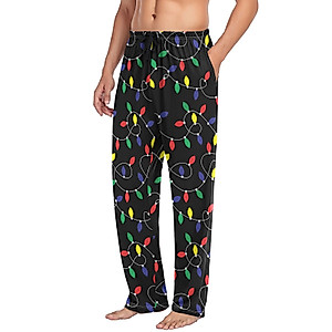 Ollabaky Christmas Pajama Pants for Men Xmas Light Bulb Men's PJs Bottoms Sleep Lounge Pants with Pockets, XL
