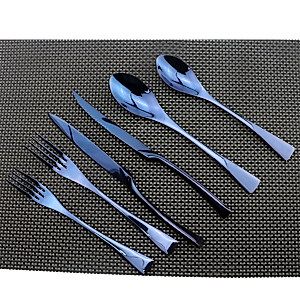 Uniturcky Flatware Set 18/10 Stainless Steel Mirror Polished Blue Cutlery - Silverware Utensil Set of Serrated Steak Knife Dinner Fork Knife Spoon Salad Fork Dessert Spoon,6 Piece Service for 1