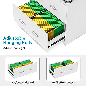 LITTLE TREE Lateral File Cabinet with 2 Drawers, 31.5 Inches Large Filing Cabinet for Hanging Letter/Legal/F4/A4 Size Files with Lock, Home Office, White