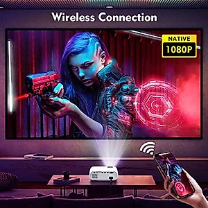 Cibest WiFi Projector Native 1080p, 8000L Movie Projector with High Contrast of 9000:1, Home Projector, Phone Projector, Compatible with iPhone, Android, TV Stick, etc. Comes with Projector Screen