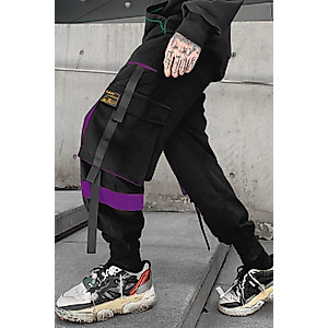 Mens Color Patchwork Punk Cargo Tactical Track Pants Techwear Hip hop Joggers Streetwear Pants Pink-20 X-Small
