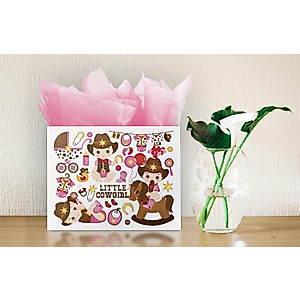 ysmile Cowgirl Large Gift Bag with Wrapping Tissue for Baby Shower 12.6" - Girl