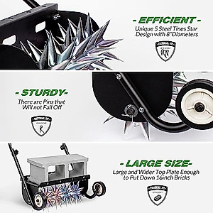 Suchtale 18-Inch Push Spike Aerator, Heavy Duty Rolling Lawn Aerator, Rotary Spike Lawn Aerator, Manual Lawn Aeration Equipment with Steel Handle, Suitable for Lawn, Garden, and Yard Grass Aeration
