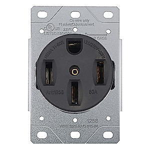 NEMA 14-50R Receptacle 50 Amp Flush Mounting Outlet with Wall Plate, 3 Pole, 4 Wire 125/250V, Heavy Duty Commercial Industrial Grade UL Listed, Micmi