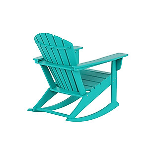 WestinTrends Dylan Outdoor Rocking Chair, All Weather Poly Lumber Seashell Adirondack Rocker Chair, 350 Lbs Support Patio Rocking Chairs for Porch Garden Backyard and Indoor, Turquoise