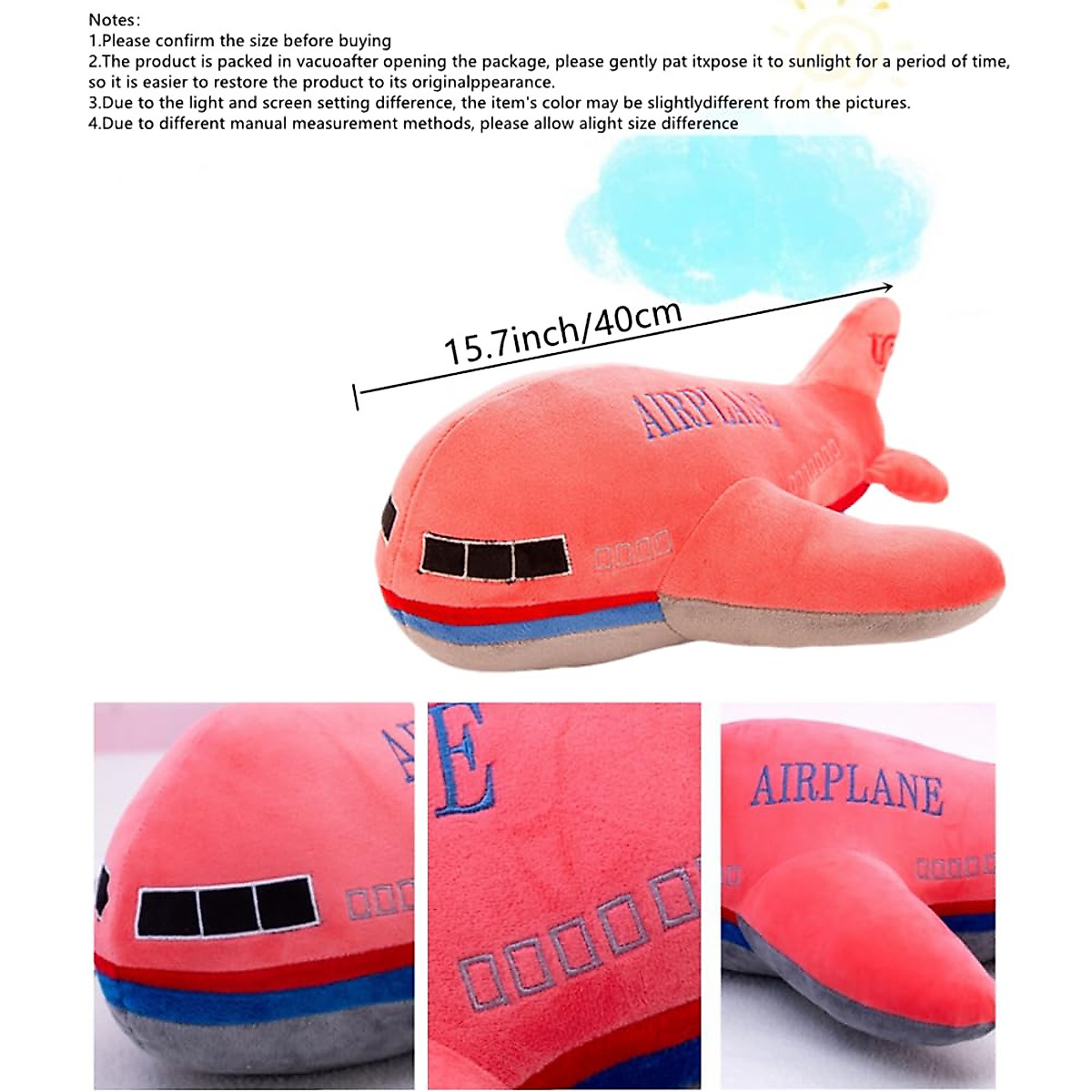 NatureMan 15.7" Airplane Plush Stuffed Toys Aircraft Plush Pillow Model Plane Toys,Children's Room Decoration for Kids (Pink)