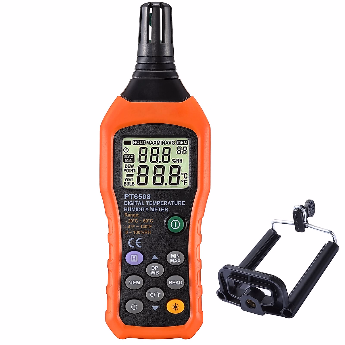 BROAIMX Digital Psychrometer Thermo-Hygrometer with Backlight, PT6508 Temperature and Humidity Meter Thermometer Hygrometer with Dew Point and Wet Bulb Temperature, 4*AAA Batteries Included