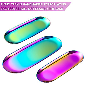 2 Pieces Rainbow Color Oval Stainless Steel Tray, Coffee Table Tray, Tray for Jewelry and Cosmetics, Candle Tray, Mini Candy Tray