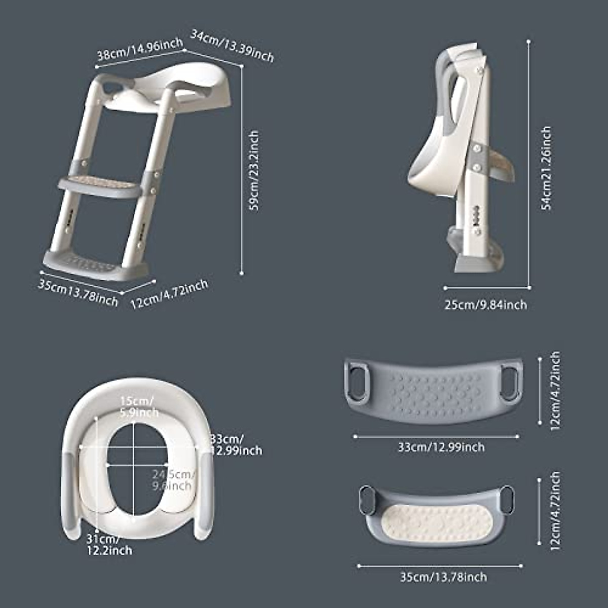 GLAF Potty Training Toilet Seat for Toddler Boys and Girls with Step Stools Ladder Potty Chair 2 in 1 Adjustable Kids Potty Seat with Anti-Slip Pads Comfortable Cushion (Grey)