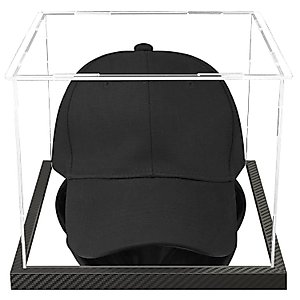 Clear Hat Display Case Acrylic Baseball Cap Holder Stand Transparent Hat Storage Box Dustproof Square UV Protection Cabinet with Carbon Fiber Skin Base and Removable Mirror Base