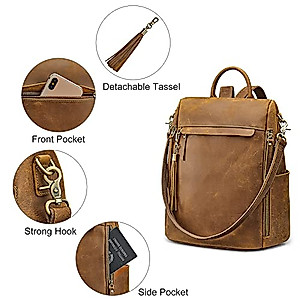 S-ZONE Women Vintage Genuine Leather Backpack Purse Anti-theft Fashion Travel Daypack