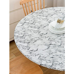 Round Vinyl Fitted Tablecloth with Flannel Backing Elastic Table Cloth Waterproof Oil-Proof Plastic Table Cover