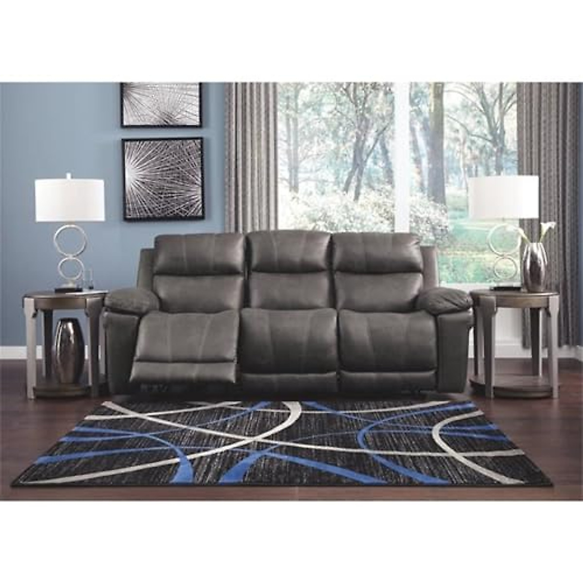 Signature Design by Ashley Erlangen Faux Leather Adjustable Power Reclining Sofa with USB Charging, Gray