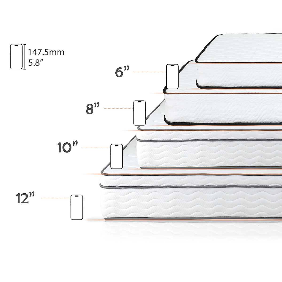 Haiput Wam 6 Inch Queen Mattress in a Box, Innerspring Mattress CertiPUR-US Certified, Double Mattress with Bamboo Charcoal Gel Memory Foam, Hybrid Mattress Queen Pressure Relief(6in Queen)