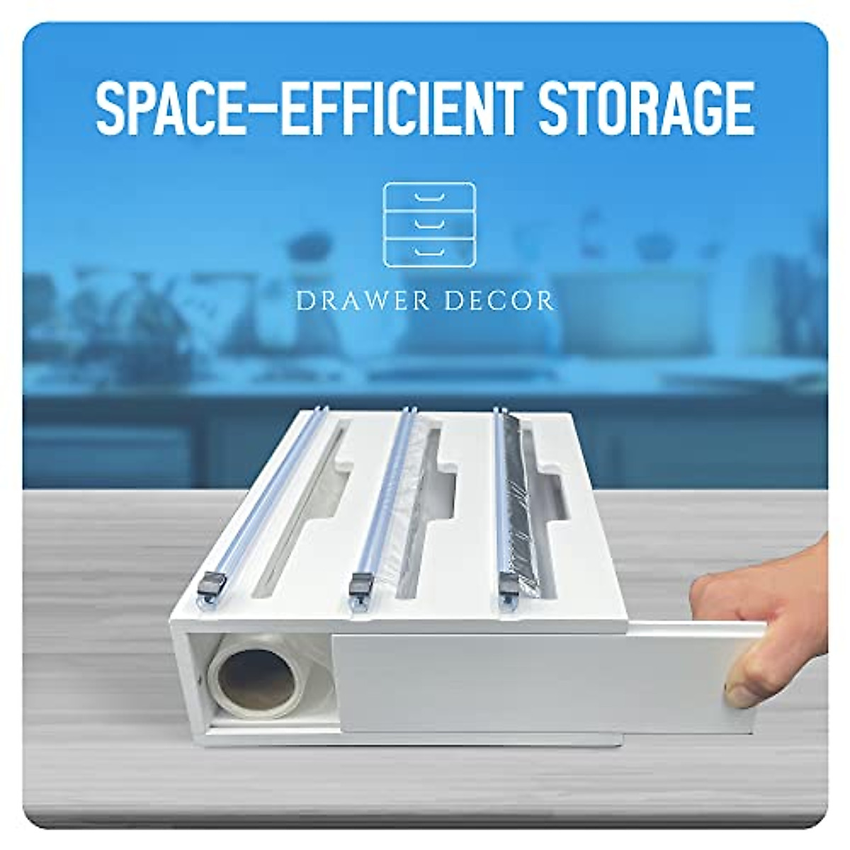 Plastic Wrap Dispenser with Cutter, Saran Wrap Dispenser with Cutter, Plastic Wrap Dispenser, Aluminum Foil Dispenser, Foil Organizer, Wrap Dispenser, Kitchen Wrap Organizer, 3 in 1 foil Dispenser