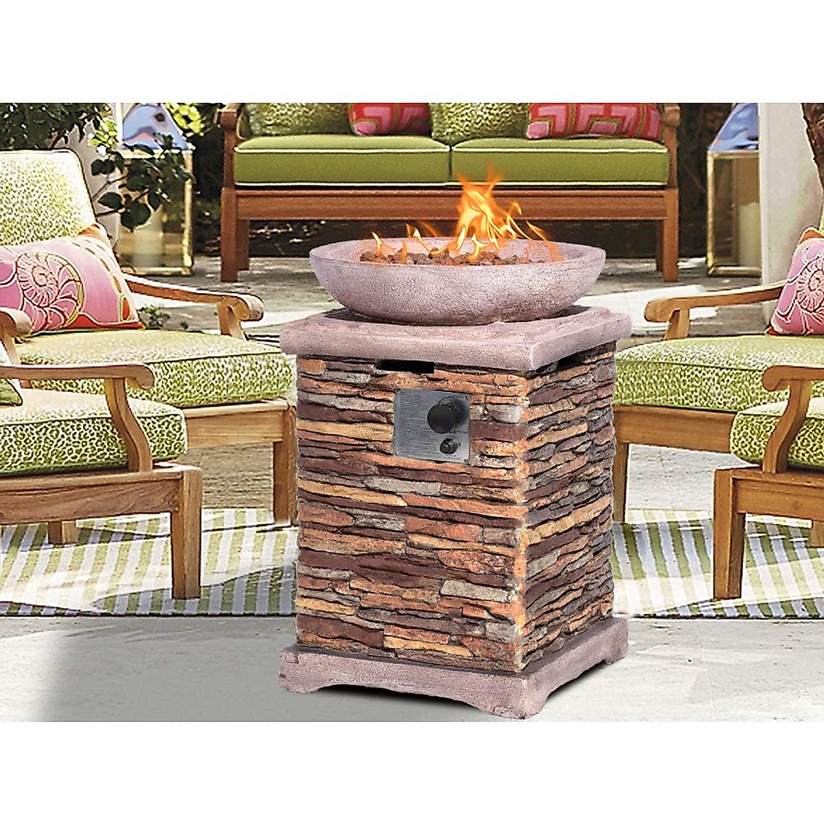 SUNBURY Outdoor Propane Fire Pit, Gas Fire Pit for Outside Patio, Outdoor Fire Table Fire Column 40,000 BTU w Lava Rocks, Waterproof Cover