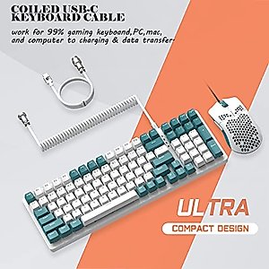 K3-95% Wired Gaming Keyboard and ultra-light honeycomb mouse with Coiled Usb C Cable，Clicky Blue Switch LIGHTSYNC RGB Chroma Backlit TKL 98 key 4 in 1 Gaming Bundle Retro Metal Panel for PC/Mac