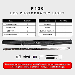 LUXCEO P120 RGB Handheld Photography Light, APP Control 1350 Lumen LED Video Light Wand 360°Full Color 12 Lighting Modes CRI≥95 IP68 Waterproof Built-in Rechargeable Battery 3000k 5750k Colorful Stick