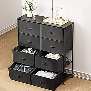 Devoko Dresser for Bedroom with 8 Drawers, Wide Chest of Drawers with Fabric Bins, Storage Organizer Unit with Steel Frame and Wooden Top for Living Room, Closets, TV Stand,Hallway and Entryway