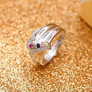 Tribitneer Personalized Rings for Mom Mothers Rings with 5 Names Birthstones Custom Family Ring for Women BFF Sisters