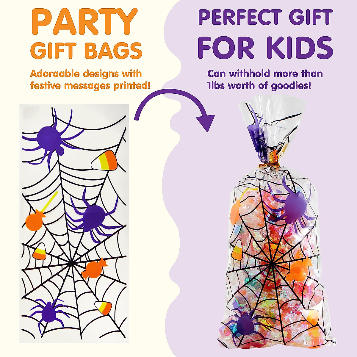 JOYIN 150 PCS Halloween Cellophane Candy Bags Clear Treat Bags with Twist Ties, Trick or Treating Bags, Halloween Goodie Bags Non Candy Cookie Bags for Kids Halloween Party Favors Supplies