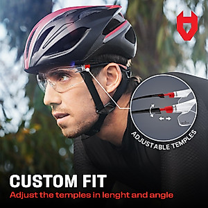 NoCry Clear Safety Glasses for Men and Women; Lightweight Work Glasses with Adjustable Frames and No-Slip Grips; Scratch Resistant Anti Fog Safety Glasses with Superior UV Protection, Black & Red