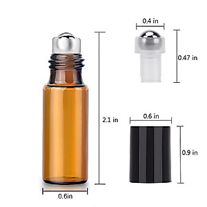 Easytle Essential Oil Roller Bottles, 24 Pack Amber Glass Roller Bottles 5ml, Roller Balls for Essential Oils, Roll on Bottles (96 Pieces Labels, 4 Funnels, 4 Dropper, 2 Opener)