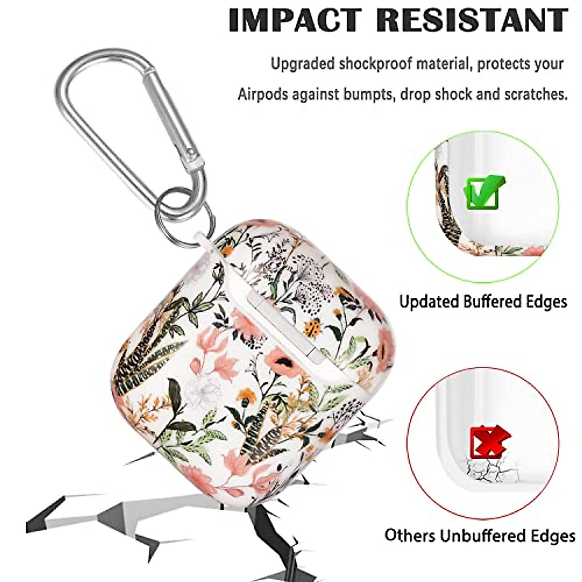 AirPods Case Flower, Olytop Cute Hard Ladybugs Women Apple Airpods 2 & 1 Cover Case Protective Shockproof iPods Cover Skin Girls with Keychain for Apple 2nd 1st Gen - Flower/Cactus