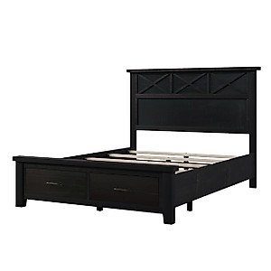 Aisurun Rustic Farmhouse Queen Size Platform Bed Frame with 2 Drawers, 700Lbs Weight Capacity, No Box Spring Needed, Coffee Bed