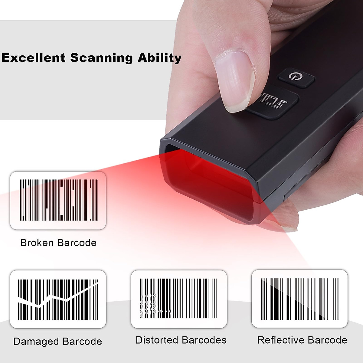 JRHC Wireless Barcode Scanner, 1D CCD Automatic Mini Barcode Rreader, Rechargeable Bar Code Scanner with 2.4G Receiver Plug and Play