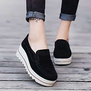 IEason-shoes, Women Flats Muffin Shoes Sneakers Leather Casual Shoes Creepers Moccasins (8, Black)