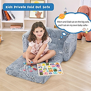 Toddler Couch,Toddler Chair,Kids Sofa Chair 2-in-1 Baby Seat Furniture Fold Out, Convertible Sofa to Lounger Soft Comfy Glow in The Dark Kids Sofa Bed Gifts for Kids Girl Boys,Star