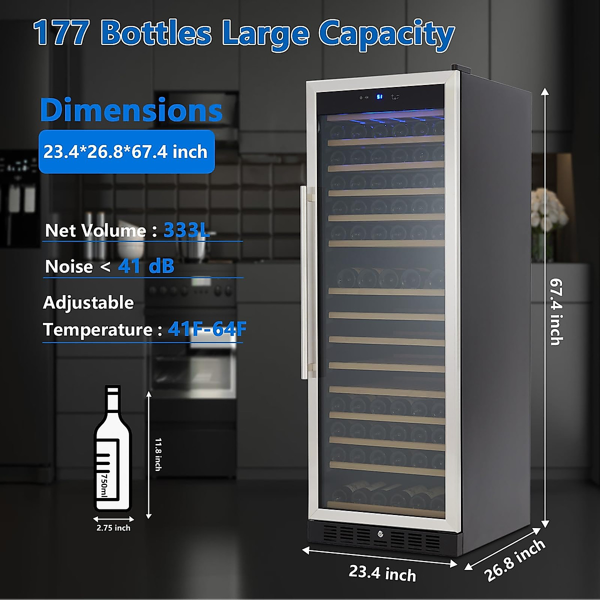 MERXENG 177 Bottles Wine Fridge, Freestanding Compressor Wine Cooler Refrigerator w/Lock,Wine Refrigerator for Red White Wine/Champagne/Beer, 41f-64f Digital Temperature Control Large Wine Cellar