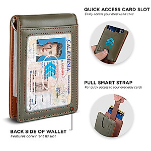 SERMAN BRANDS RFID Blocking Slim Bifold Genuine Leather Minimalist Front Pocket Wallets for Men with Money Clip Thin Gift (Salted Green 1.S)