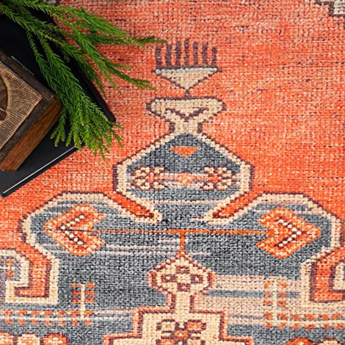 nuLOOM Kamila Tribal Machine Washable Runner Rug, 2' x 8', Orange
