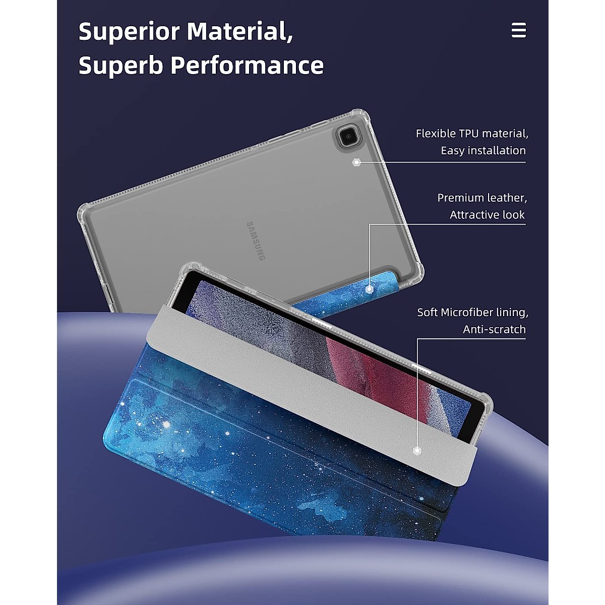 MoKo Case Fits Samsung Galaxy Tab A7 Lite 8.7 Inch SM-T225/T220/T227, Slim Lightweight Smart Case Trifold Stand Case with Soft TPU Translucent Frosted Back Shell for Galaxy Tab A7 Lite - Blue Sky Star