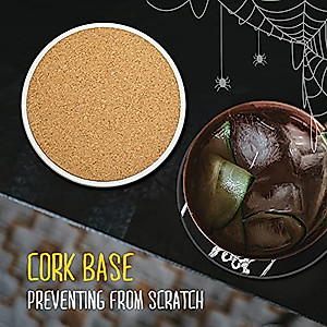 Absorbent Coasters Stone Coaster Set of 8, Cork Base, with Holder, Teivio Funny Skull Skeleton Halloween Coasters for Housewarming Apartment Kitchen Room Bar Décor