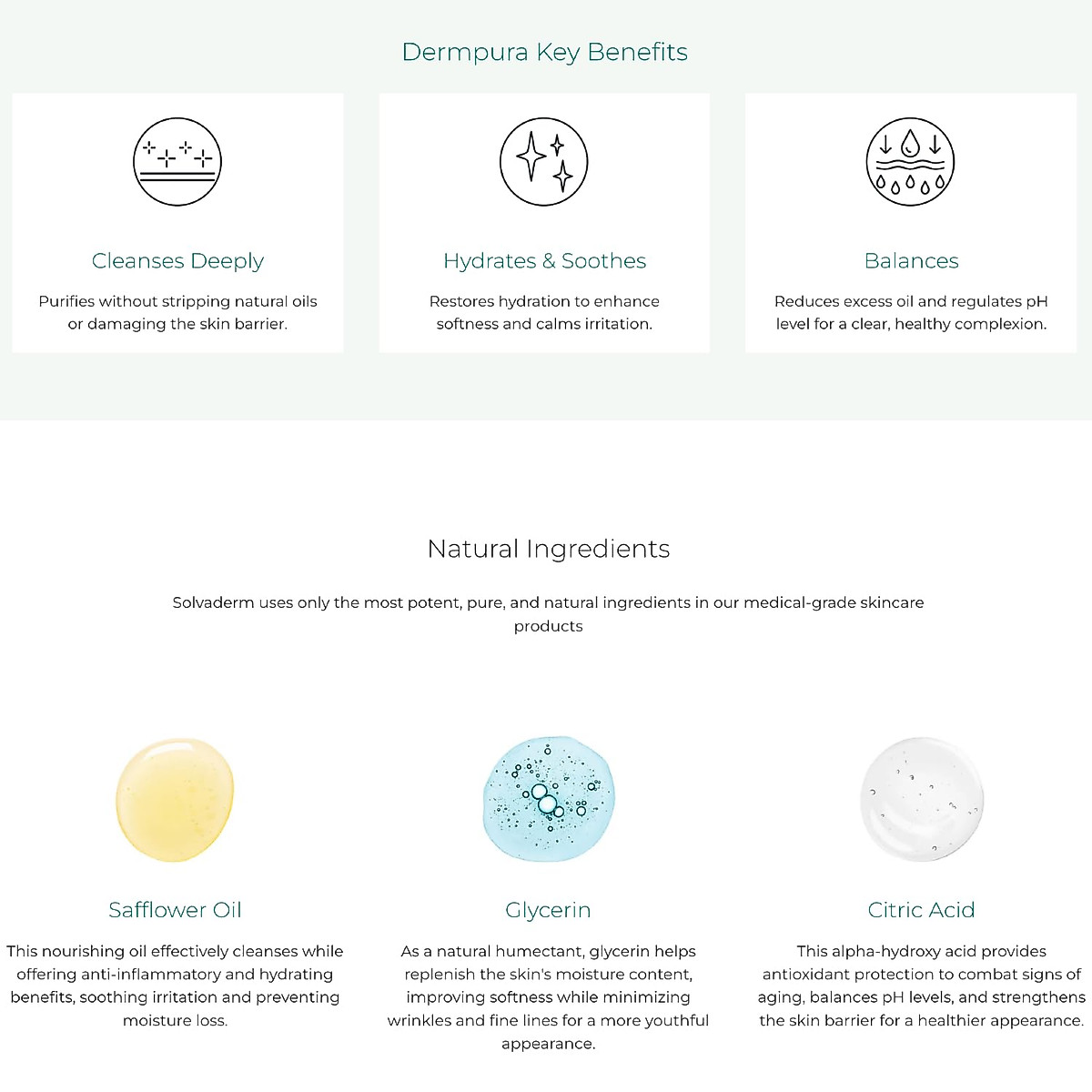 Solvaderm Dermpura Foaming Skin Balancing Cleanser Washes Away Impurities, Repairs Damage and Soothes Irritation with an Infusion Of Natural Botanicals