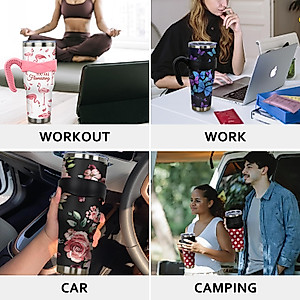 40 oz Tumbler with Handle and Straw 40 oz Flamingo Cup Insulated Stainless Steel Coffee Travel Mug Spill Proof Leak Proof Slim 40oz Tumbler with Handle Flamingo Decor Stuff Gifts for Women