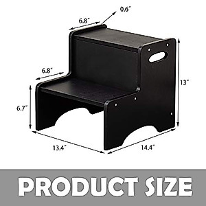 WOOD CITY Step Stool for Kids, Wooden Toddler Step Stool with Safety Non-Slip Mats and Handles, 2 Step Stool for Kitchen, Bathroom Sink & Potty Training - Black