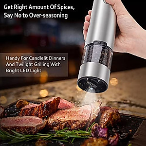 Upgraded Electric Salt and Pepper Grinder Set, Fast Chargeable Automatic Salt Pepper Grinder Mill Shaker Refillable With Light, Mill Tray, Adjustable Coarseness Stainless Steel Grinder Kitchen Gadgets