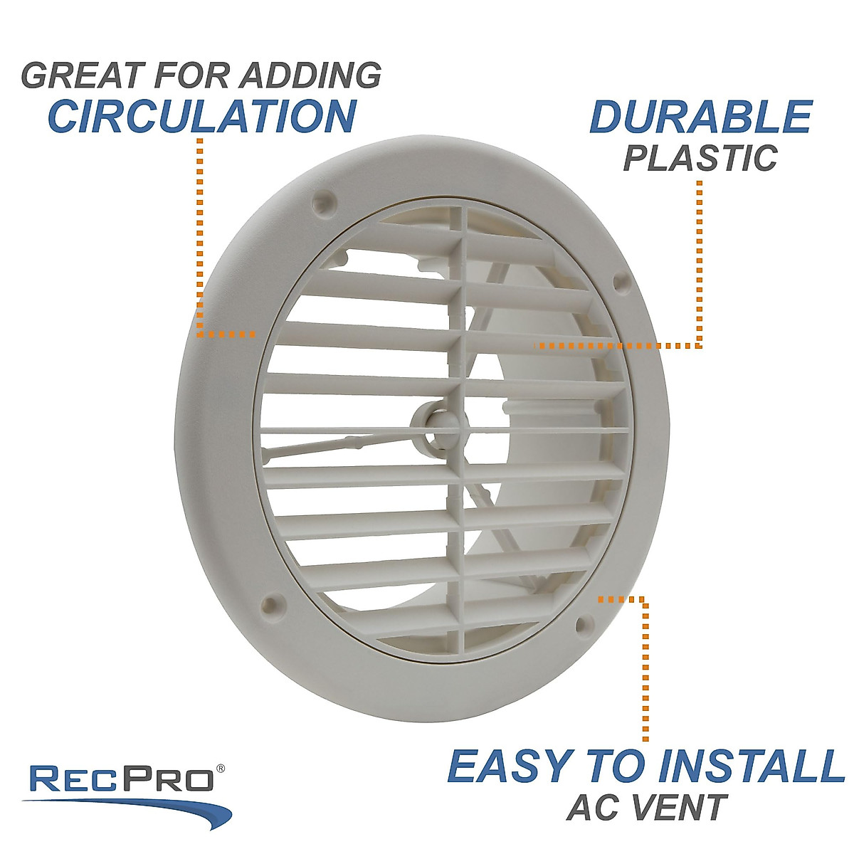 RecPro RV AC Vent 5" Side Vent | Optional Charcoal Filter | White | Camper AC Vent (5 Pack, with Charcoal Filter)