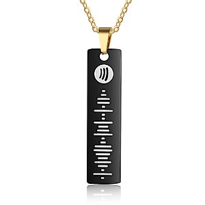 Personalized Music Spotify Scan Code Necklace Custom Bar Pendant Necklace for Women Men Engraved Name Necklace Stainless Steel Necklace Jewelry Gift(Black)