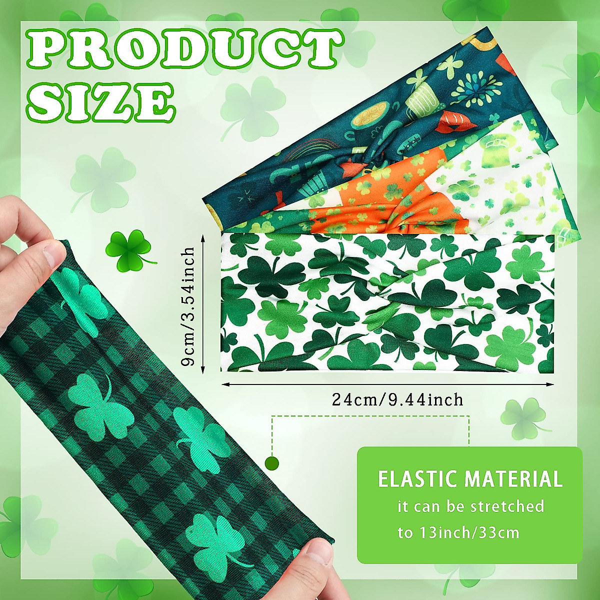 Giegxin 10 Pcs Halloween Headband for Women Wide Knotted Elastic Pumpkin Hairband Skull Head Cosplay Halloween Decoration(Shamrock)